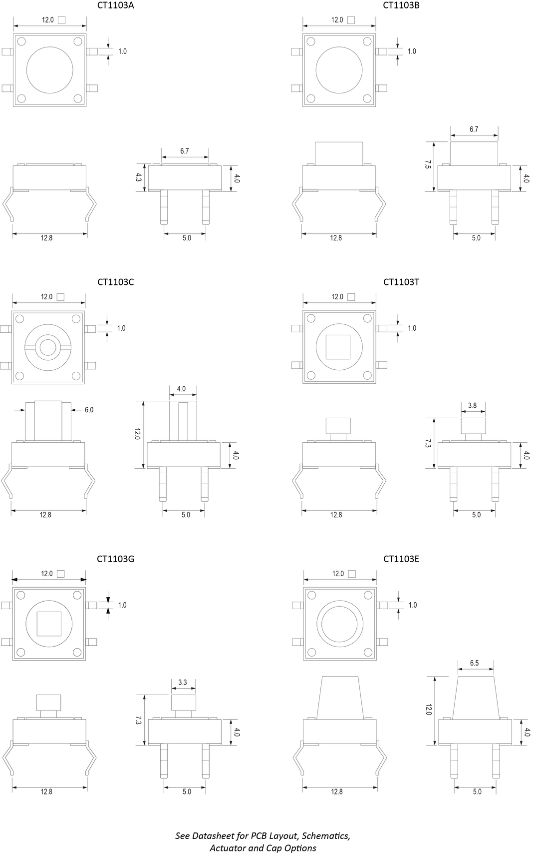 Buy CT1103 Series Through-Hole Tactile Switch - CIT Relay & Switch